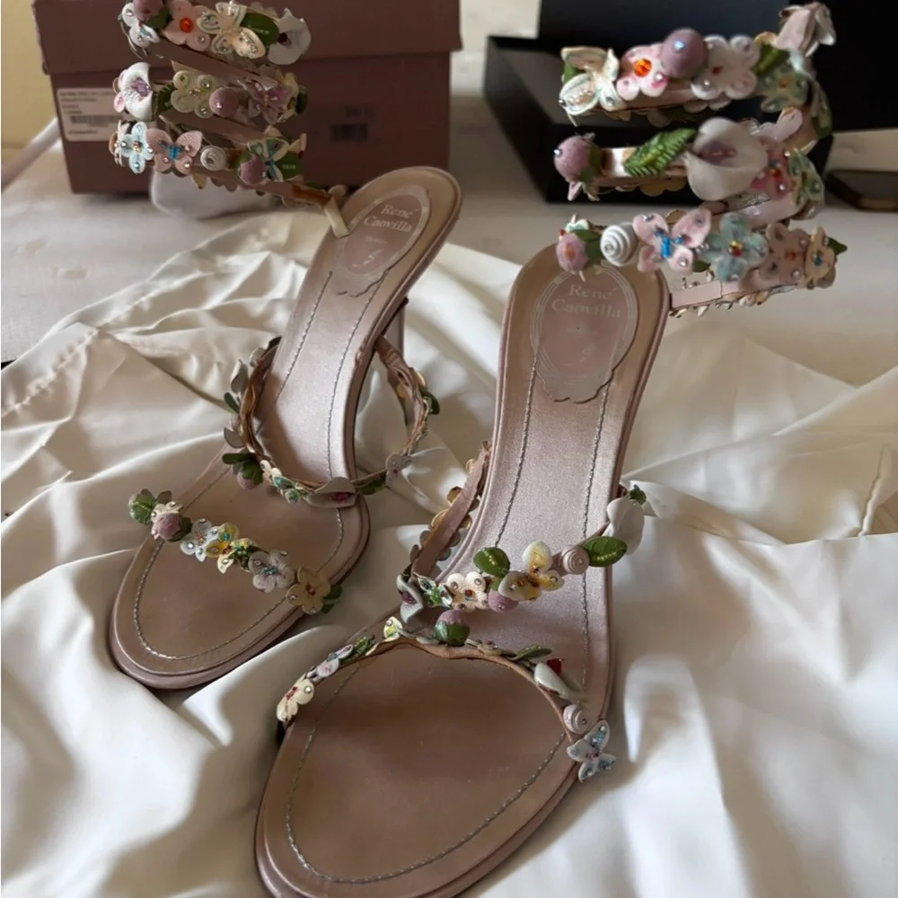 Rene Caovilla | Shoes | Rene Caovilla Floral Wrap Heels | Poshmark